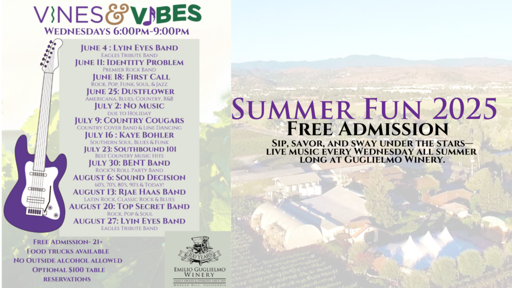 Vines & Vibes Summer Concert Series 2025 at Guglielmo Winery ...